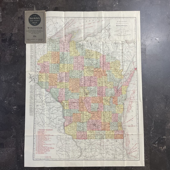 Randy McNally | Wall Decor | Early 90s Randy Mcnally Wisconsin Road Map ...